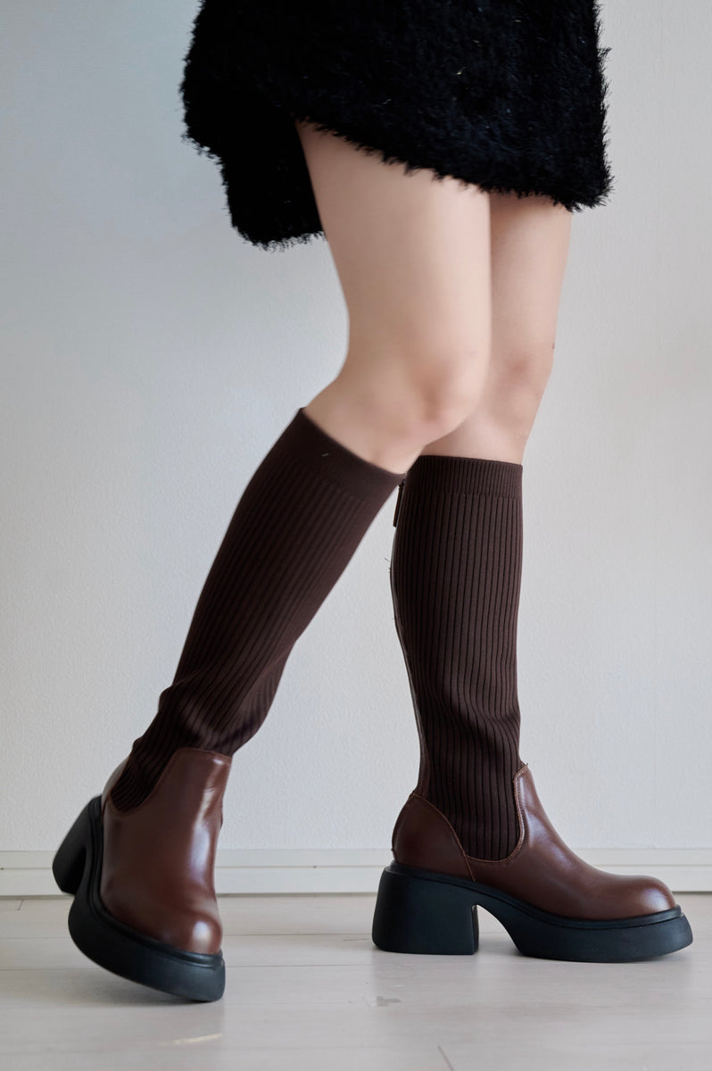 Leather knit long boots